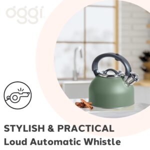 OGGI Tea Kettle for Stove Top - 64oz / 1.9lt, Stainless Steel Kettle with Loud Whistle, Ideal Hot Water Kettle and Water Boiler - Sage