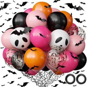 oumuamua halloween party decorations balloons set, 62pcs black pink rose orange balloons ghost bat print balloons with 3d bats for kids girls halloween birthday party decorations baby shower supplies