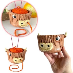 Weerihhol Crazy Cow Yarn Bowl Holder for Crocheting and Knitting, Hand Made Highland Cow Yarn Bowl,Animal Resin Crochet Accessories, Gifts for Mom & Knitting Lovers Yarn for Crocheting Bowl