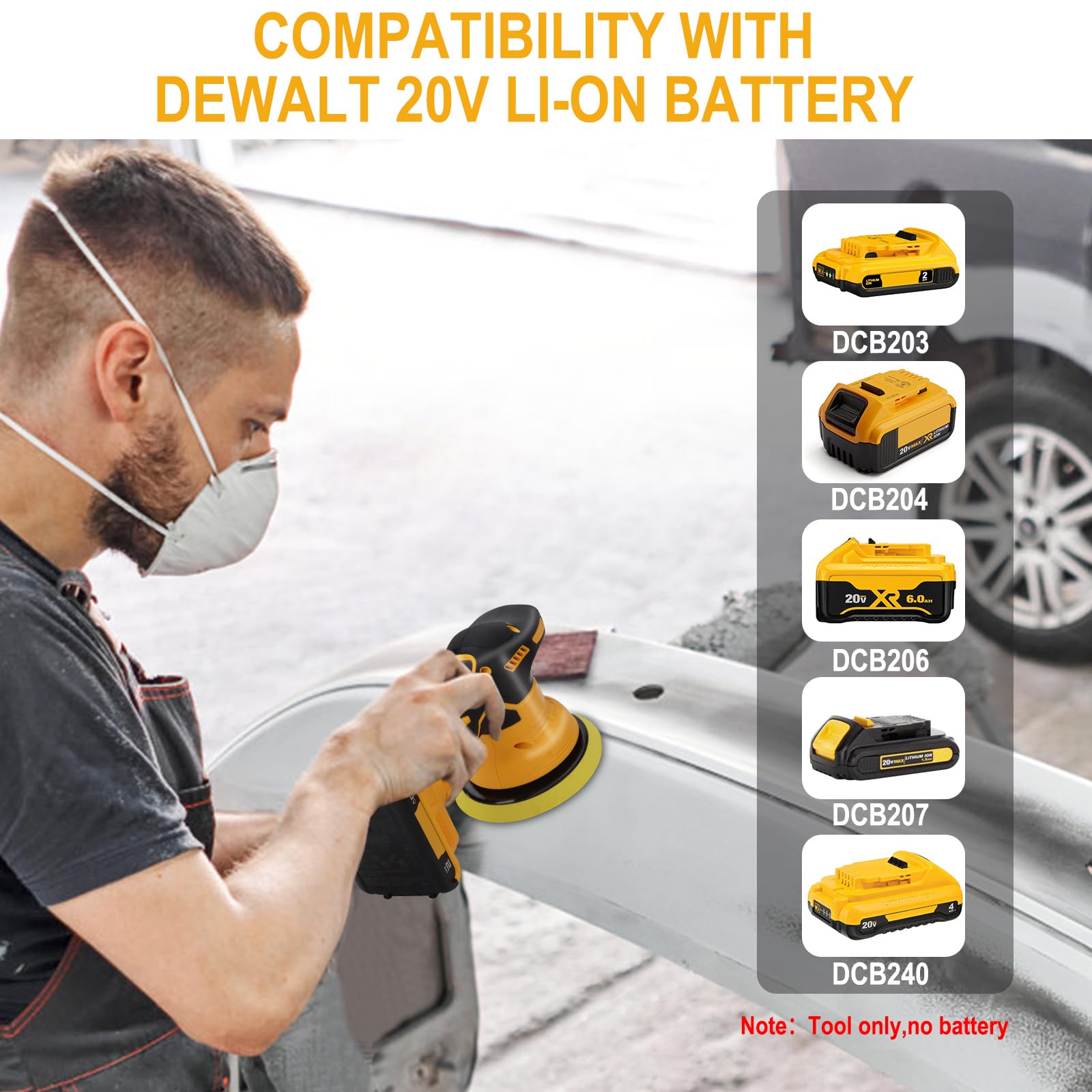 Cordless Polisher for Dewalt 20V Battery,8 Variable Speed Buffer Polisher ,6800RPM for Car/Boat Sanding/Polishing/Waxing(Battery Not Included)