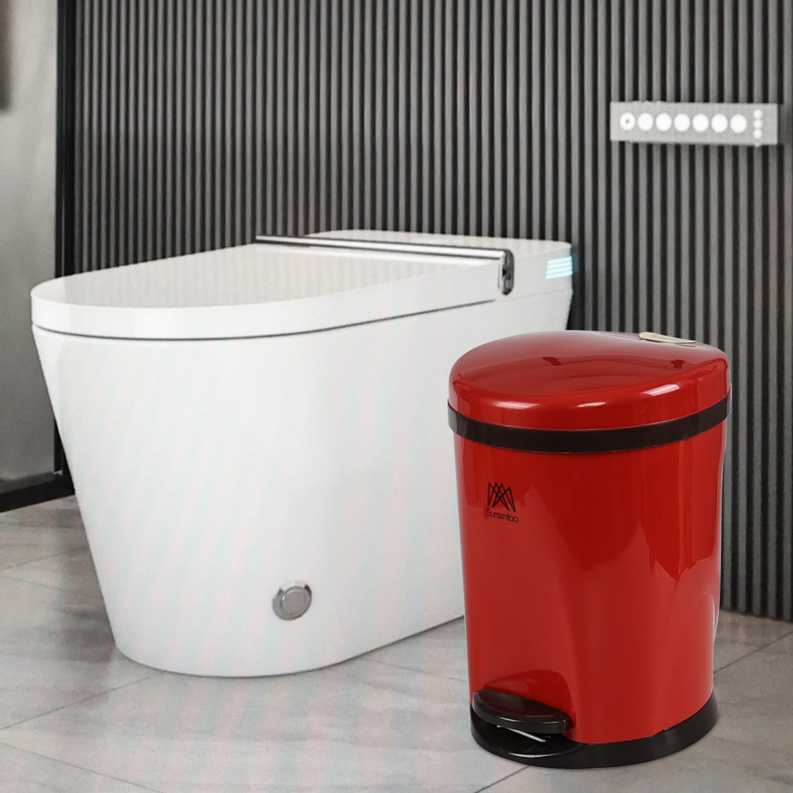 Tyminin 2.6 Gallon Bathroom Step Pedal Trash Can with Lid Soft Close, Medium Garbage Can with Removable Inner Bucket (Red)