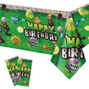 deenor 2pcs plants zombies tablecloth disposable tablecover birthday party supplies and decorations for kid boy baby shower rectangle tables 70"x42",2 pack