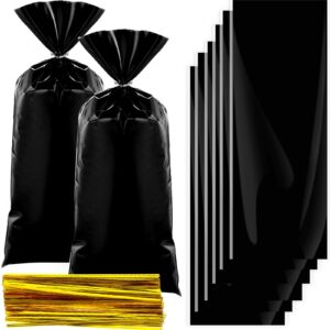 clabby 100 pieces cellophane bags plastic candy bags goodie bags with twist ties treat bags gift bags for gift cookie snack packing party favor supplies (black)