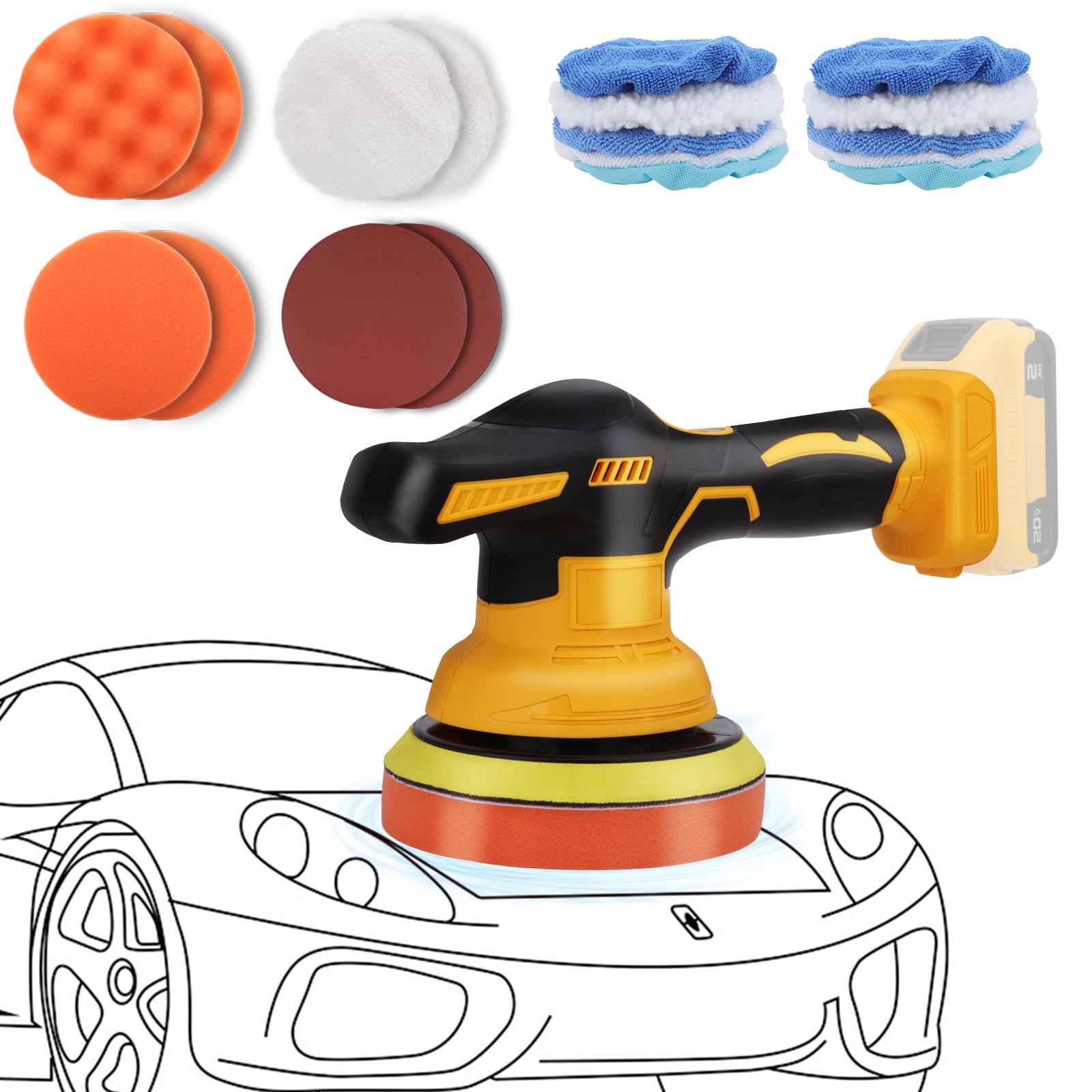 Cordless Polisher for Dewalt 20V Battery,8 Variable Speed Buffer Polisher ,6800RPM for Car/Boat Sanding/Polishing/Waxing(Battery Not Included)