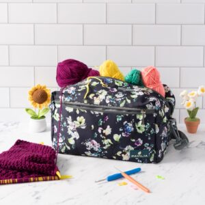 PAVILIA Yarn Bag Knitting Crochet Bag Organizer, Yarn Bags for Crocheting On The Go, Yarn Storage Project Bag for Crochet Knitting Accessories, Gifts for Crocheter Knitter, Grey Floral