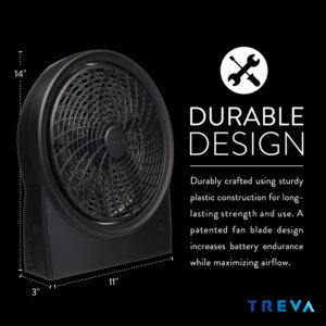 Treva 10 Inch Portable Rechargeable Fan & Battery Powered, 3 Speed Adjustable Personal Fan, Indoor Cooling, Camping, Hurricane Readiness