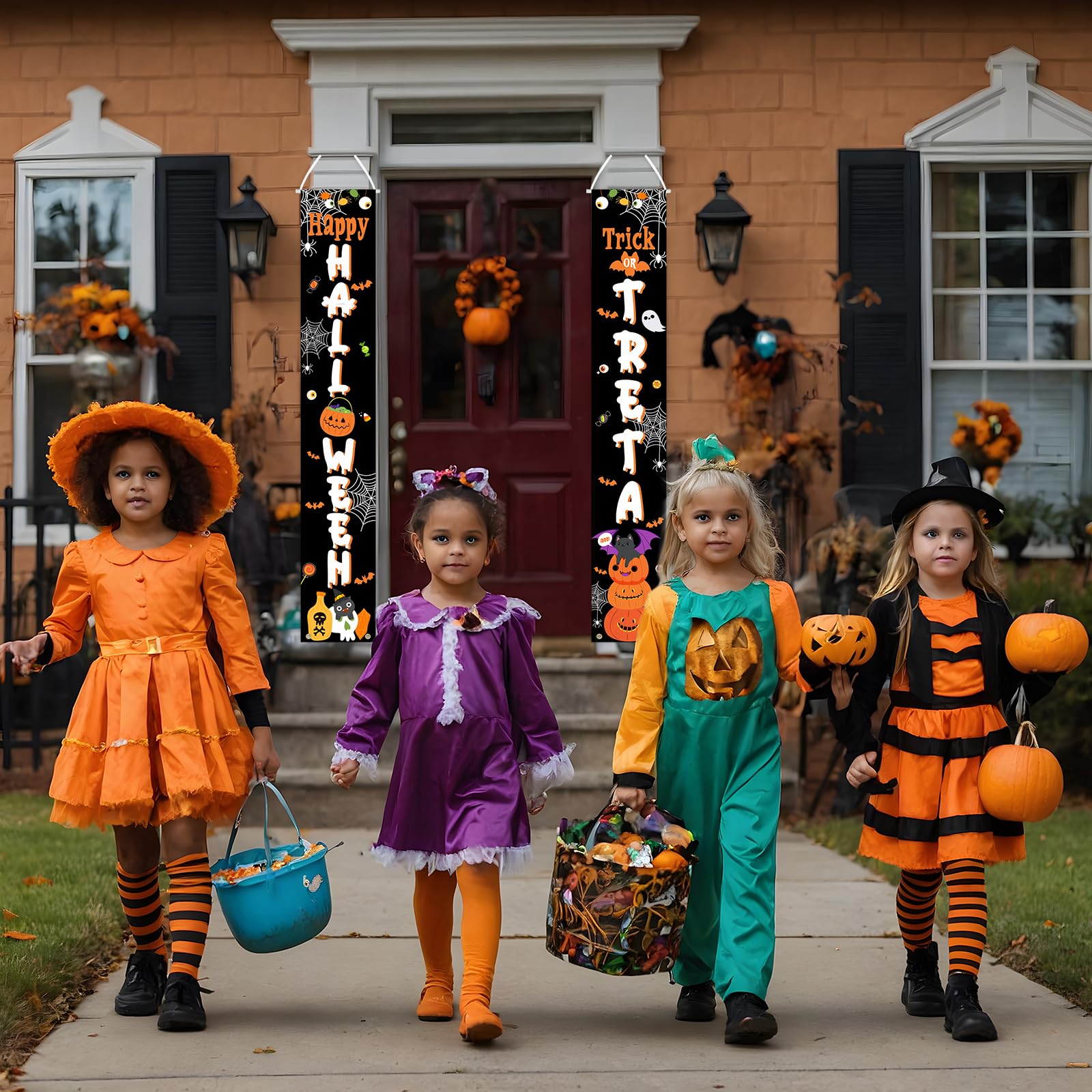 Avezano Halloween Decorations Trick or Treat Happy Halloween Porch Signs Halloween Hanging Banner Door Decorations Outside Indoor