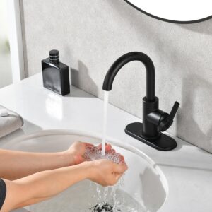 Derengge Bathroom Faucet,Single Handle Bathroom Sink Faucet with Water Supply Line,1 Hole or 3 Hole Lavatory Vantity Faucet with Pop-up Drain,Matte Black Finished,F-1328-MT