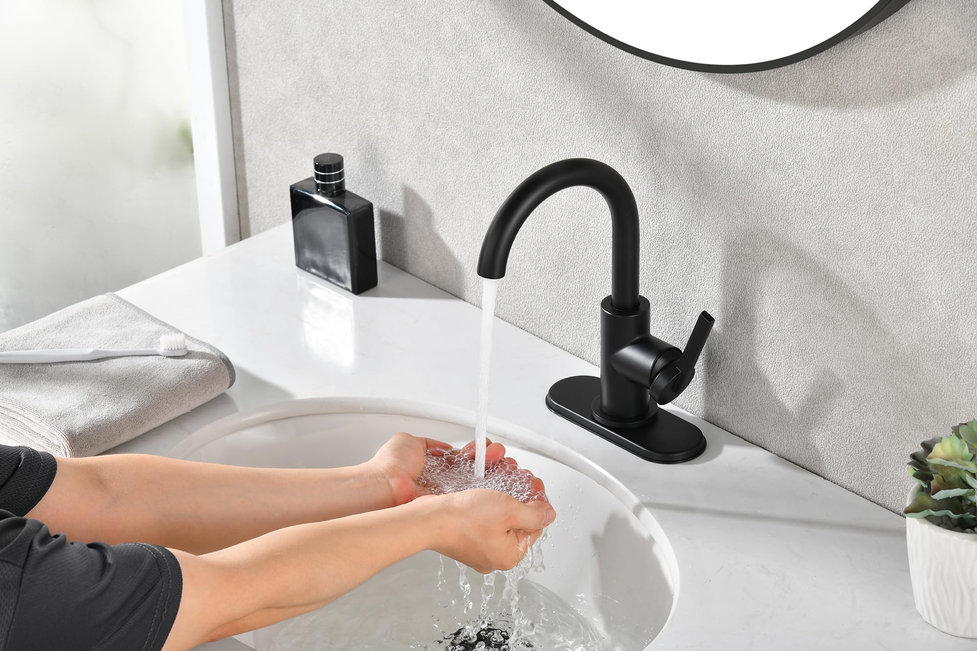 Derengge Bathroom Faucet,Single Handle Bathroom Sink Faucet with Water Supply Line,1 Hole or 3 Hole Lavatory Vantity Faucet with Pop-up Drain,Matte Black Finished,F-1328-MT