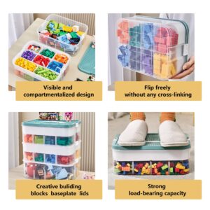 Building Blocks Storage 1 Layer Plastic Toy Storage Organizer for Lego Box Clear Toy Storage Bins with Baseplate Lid and Removable Tray for Bead Tool Sewing