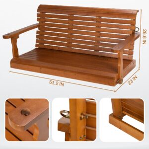 SULIVES Outdoor Wooden Porch Swing, Porch Swings Outdoor with 23 inches Depth, Patio Porch Bench Swing with 51.2 inches Wide，Heavy Duty 1000 LBS, Outdoor Swings for Backyard & Garden.