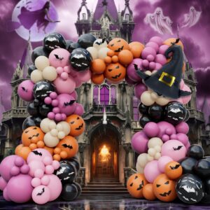 196pcs halloween balloons garland arch kit with spider ghosts foil balloons pink black orange sand white balloons for kids halloween spooky costume party decorations