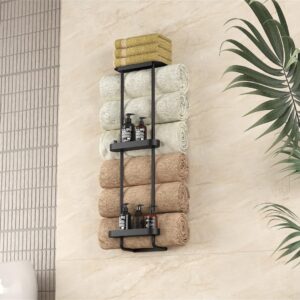 STWWO Bathroom Towel Storage, 36.4 Inch Towel Racks for Bathroom Wall Mounted with Shower Caddy with Metal Shelf, Black