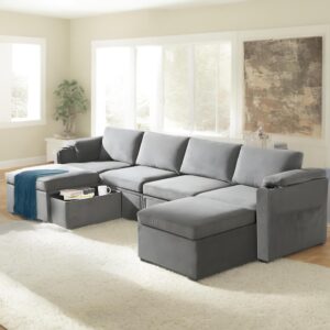 beluxi modular sectional couches for living room lounge sofa u shaped couch furniture sets l shape sleeper bedroom comfy modern (grey, u shaped sectional-1)