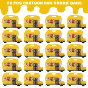 AOKELEON 20 Pcs Yellow School Bus Goodie Bags Plastic Gift Candy Bags with Handle Resealable Ziplock Treat Bags with Stand-up Bottom Back To School Party Favor Birthday Bags For Kids