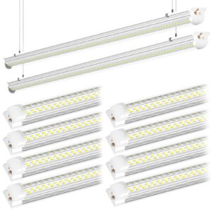 onlylux led shop light 8ft 6000k white 100w, 15000lm workshop led light v shape, plug and play, hanging/surface mount install, 8 foot led lights for garage,10 pack