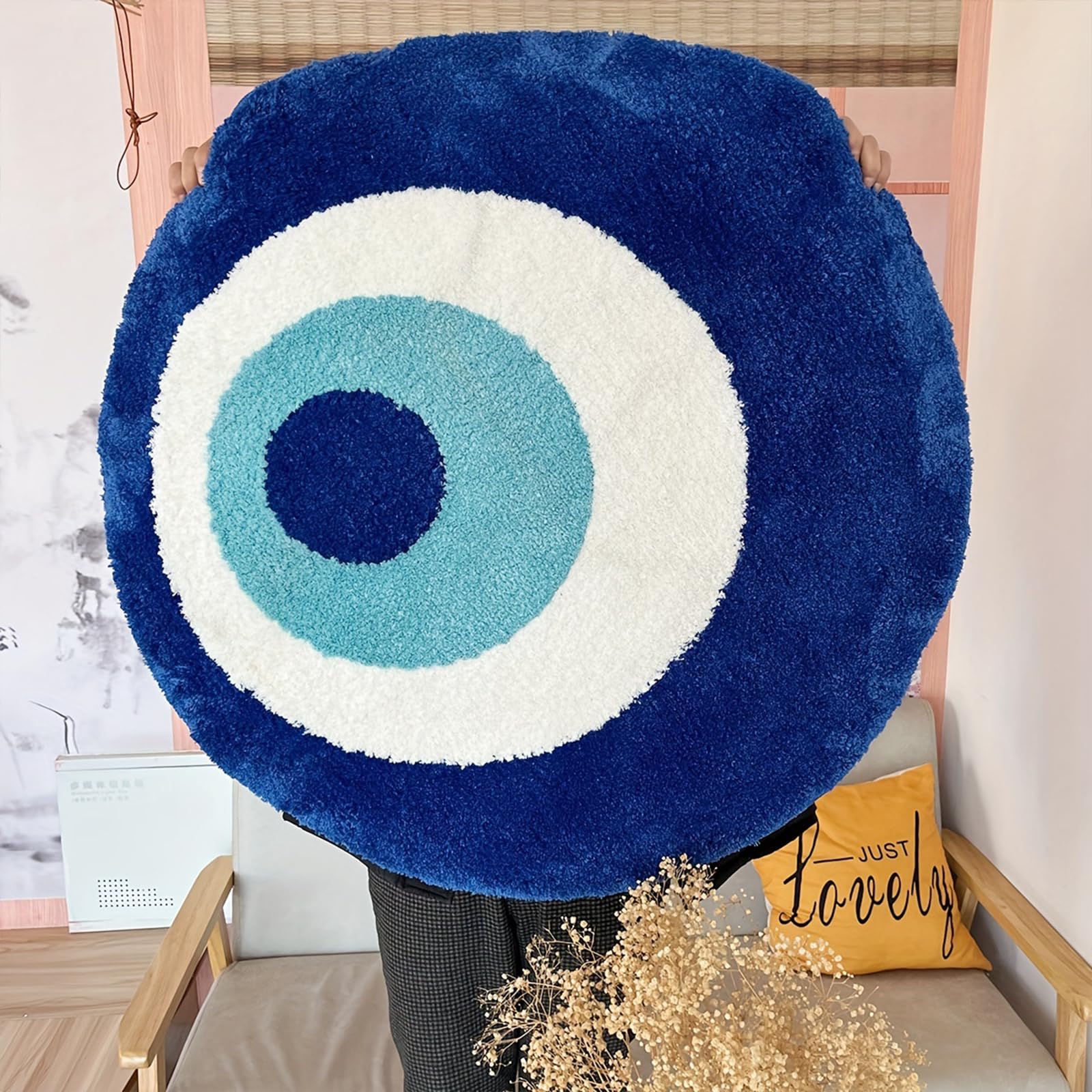 LAKEA Fluffy Evil Eye Circle Rug Carpet Plush Comfortable Handmade Bedroom Ultra Soft and Fluffy for Halloween (90x90cm 35.4inch)