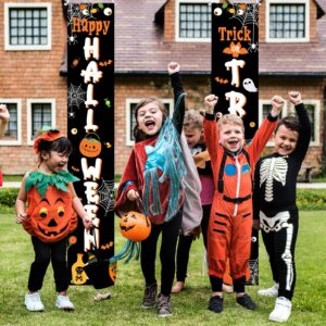 Avezano Halloween Decorations Trick or Treat Happy Halloween Porch Signs Halloween Hanging Banner Door Decorations Outside Indoor