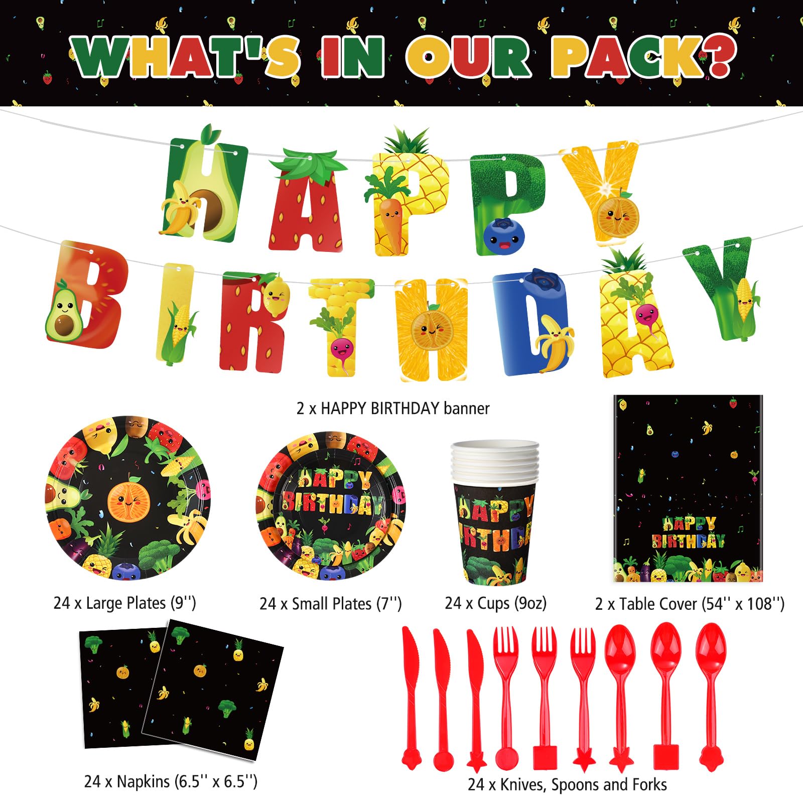 Zhehao 171 PCS Dancing Fruit Party Decorations Include Fruit Birthday Tableware Set Fruit Theme Banner Summer Fruit Party Tablecloths for Dancing Fruit 1st Birthday Baby Shower Party Supplies Decor