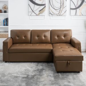 Naomi Home 85 in. Convertible Sofa with Storage, Reversible L Shape Sofa Couch with Chaise, Comfy Sectional Couches for Living Room, Mocha - Air Leather