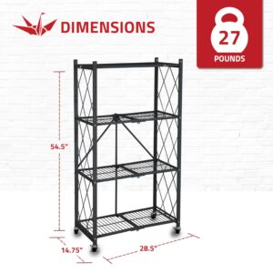 Origami 4 Tier Folding Storage Powder Coated Steel Garage Shelving Unit Indoor Home Portable Organizer Rack with Wheels, Set of 2, Black