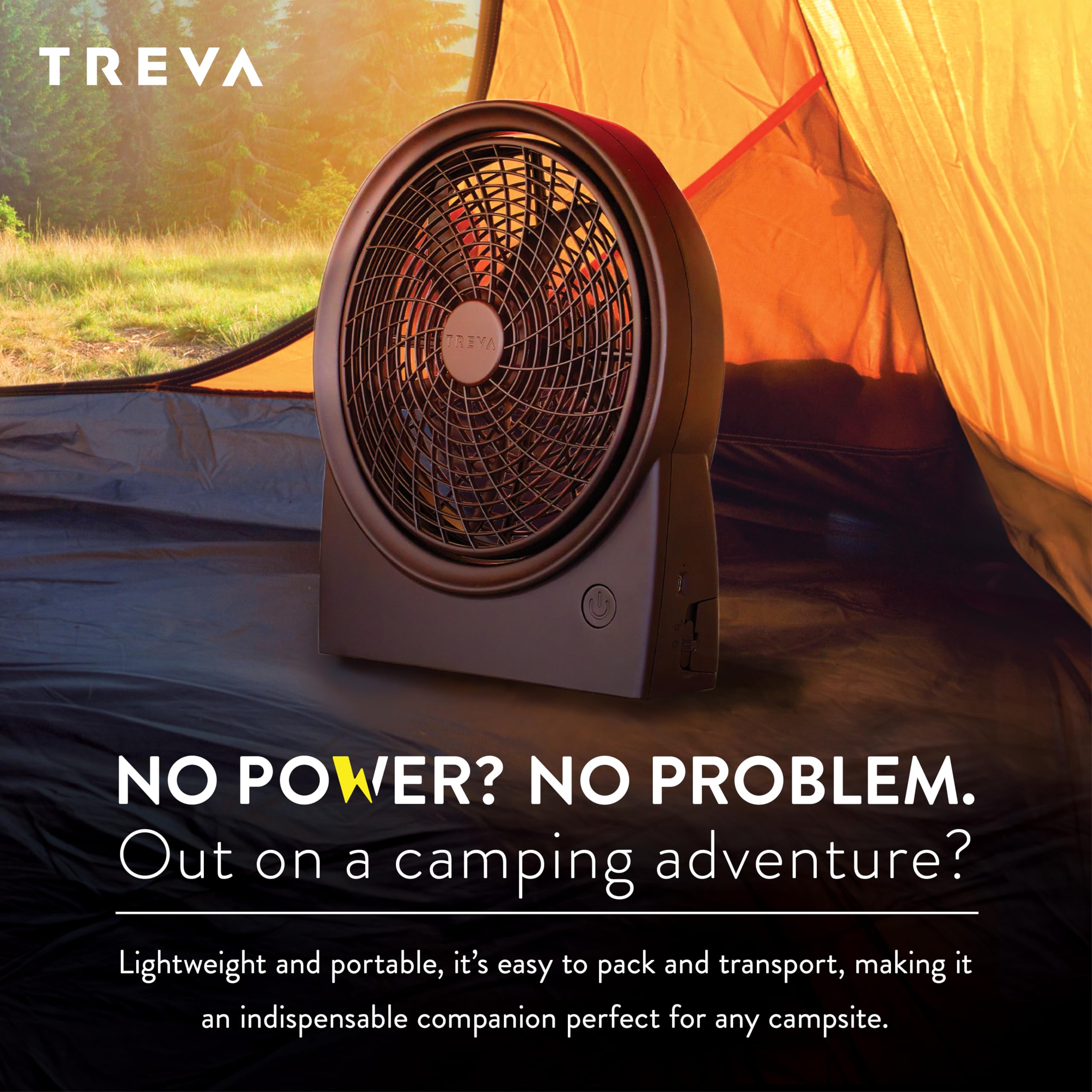 Treva 10 Inch Portable Rechargeable Fan & Battery Powered, 3 Speed Adjustable Personal Fan, Indoor Cooling, Camping, Hurricane Readiness