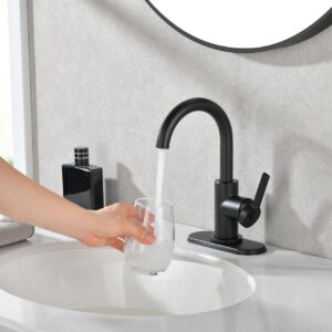 Derengge Bathroom Faucet,Single Handle Bathroom Sink Faucet with Water Supply Line,1 Hole or 3 Hole Lavatory Vantity Faucet with Pop-up Drain,Matte Black Finished,F-1328-MT