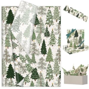 jarthenaamcs 100 sheet christmas tissue paper watercolor forest art tissue green xmas tree wrapping paper for winter birthday wedding diy craft gift packing, 14 x 20 inch