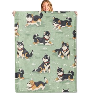 miepos cute shiba inu throw blanket - 50x60in,ultra soft, cozy lightweight flannel,cartoon dog playful blankets - gifts for kids & aniaml lovers,for couch travel,home living room decor