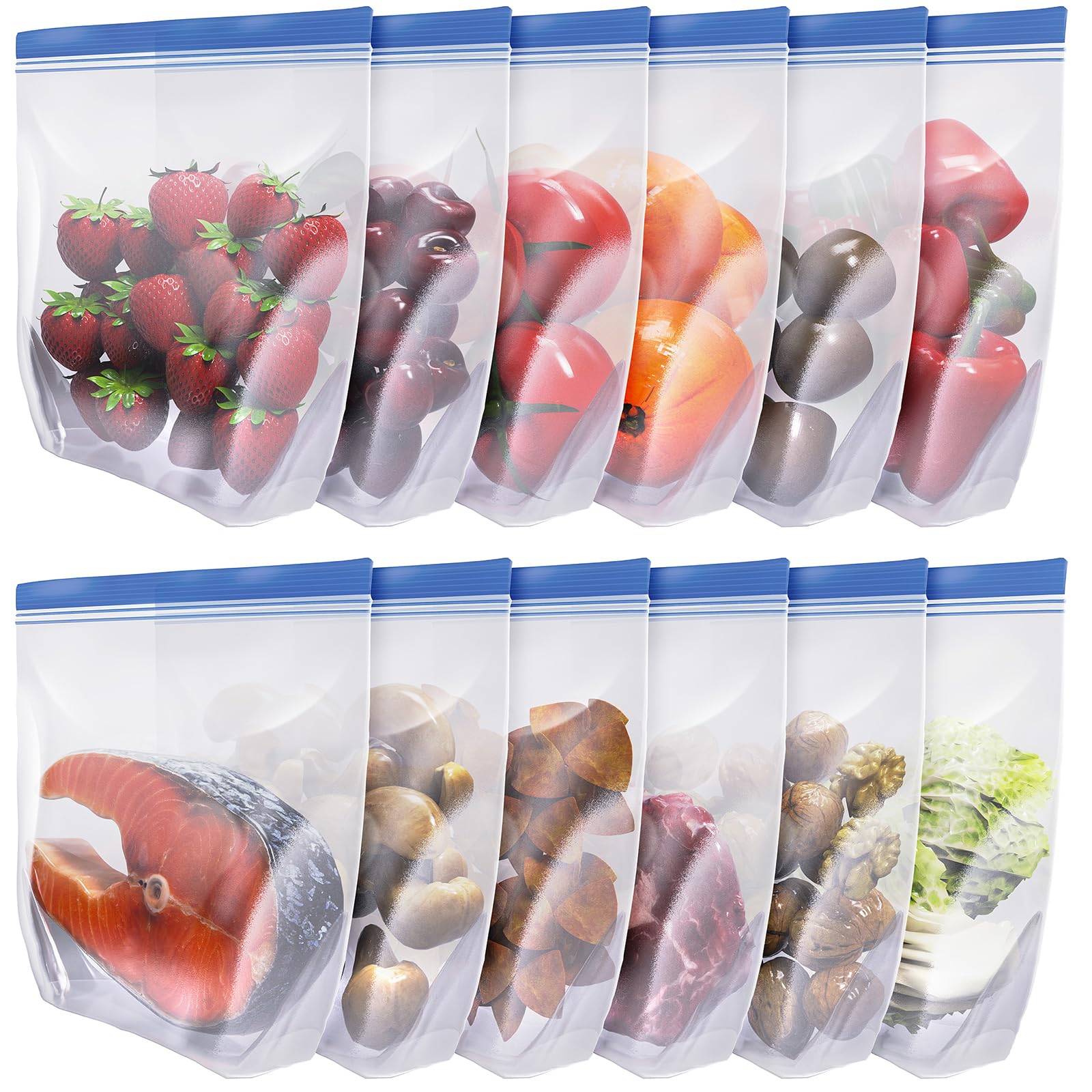 Wovtary 12 Pack Reusable Gallon Freezer Bags Dishwasher Microwave Safe,BPA Free Reusable Bags Silicone Stand Up Leakproof Reusable Food Storage Bags for Meal Prep Fruits Fridge Kitchen Organization