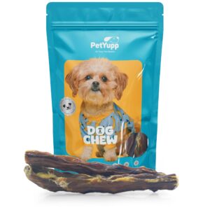 petyupp water buffalo tail dog chew - pack of 10 - all-natural, high-protein, low-fat dog & easy-to-digest dog treats for teething puppies, aggressive chewer & small to large size dogs - rawhide-free