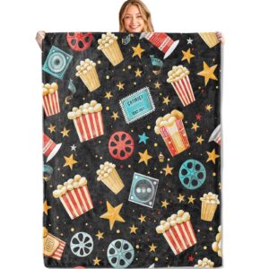 miepos popcorn film reels, and star throw blanket - 50x60in,ultra soft, cozy lightweight flannel,movie night blankets - gifts for kids boys girls,for couch office travel,home living room decor