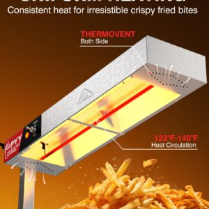 PYY Food Heat Lamp - Adjustable Height Food Warmer with U Shape Base Stand,Commercial Countertop Food Warming Light with Stand for French Fries Electric Heating Radiation,500W Stainless Steel Silver