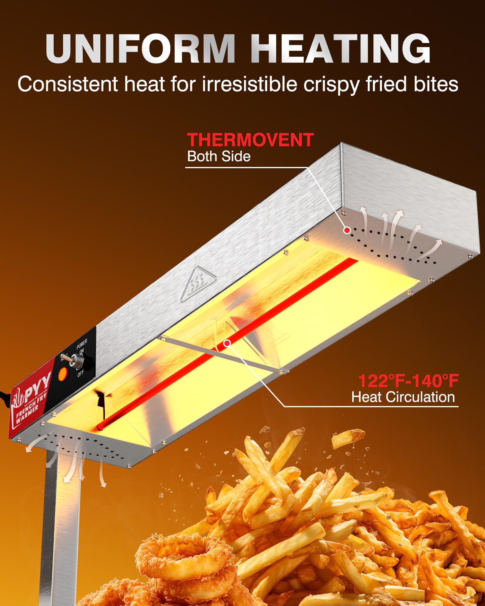 PYY Food Heat Lamp - Adjustable Height Food Warmer with U Shape Base Stand,Commercial Countertop Food Warming Light with Stand for French Fries Electric Heating Radiation,500W Stainless Steel Silver