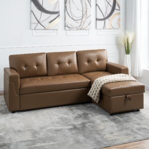 Naomi Home 85 in. Convertible Sofa with Storage, Reversible L Shape Sofa Couch with Chaise, Comfy Sectional Couches for Living Room, Mocha - Air Leather