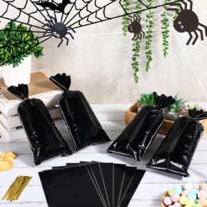 Clabby 100 Pieces Cellophane Bags Plastic Candy Bags Goodie Bags with Twist Ties Treat Bags Gift Bags for Gift Cookie Snack Packing Party Favor Supplies (Black)