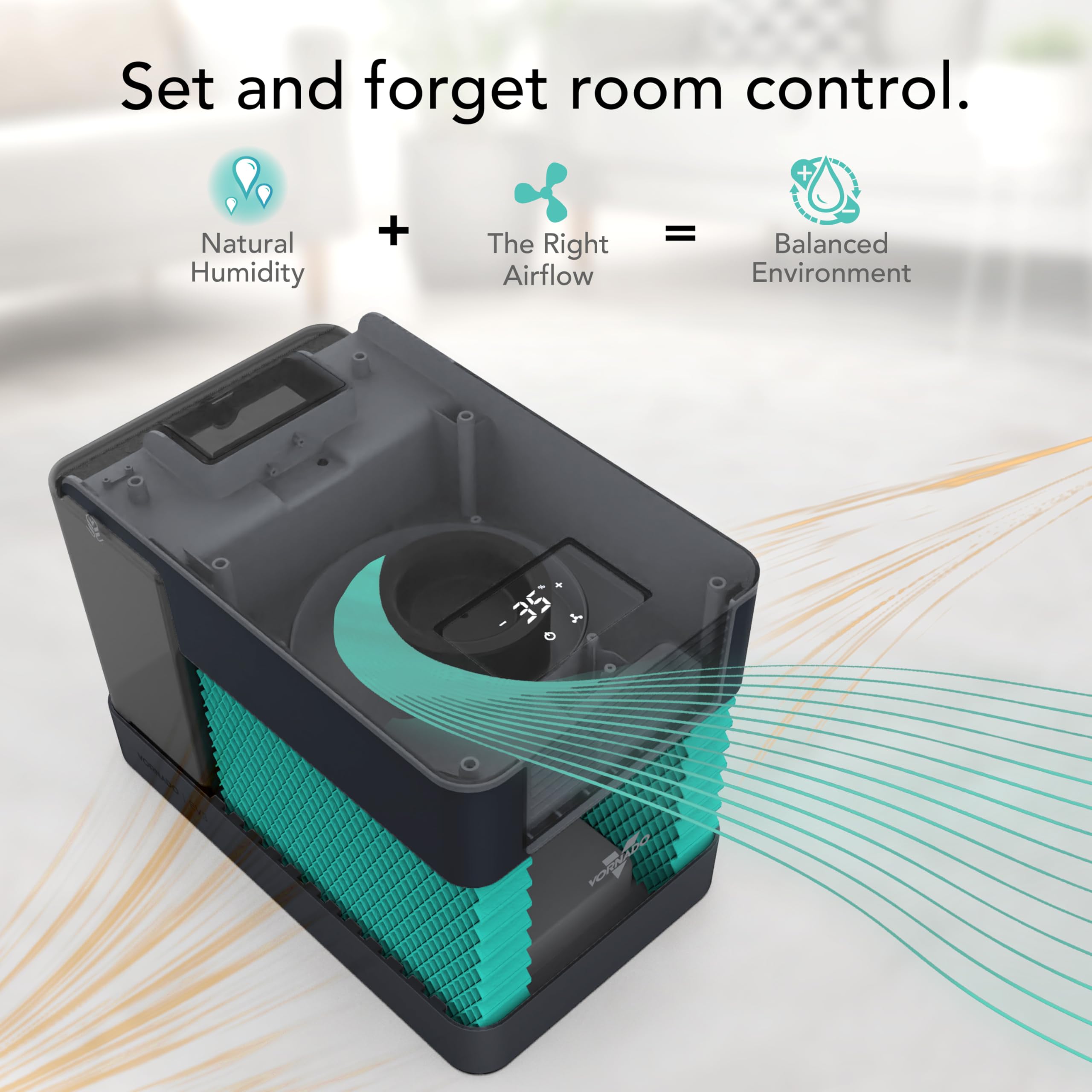 Vornado EV3 Whole Room Evaporative Humidifier, 1.5 gal Capacity, Electronic Humidistat, Top Fill Tank, Easy To Clean