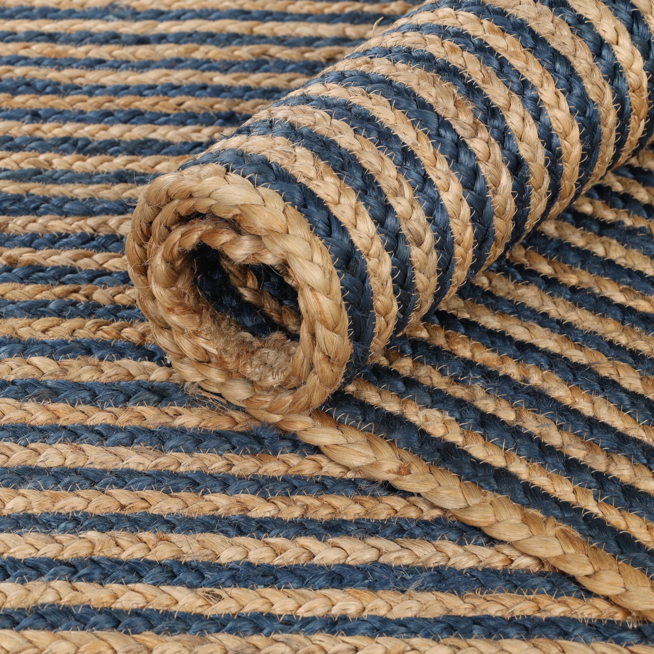 Superior Braided Dyed Jute Handwoven Indoor Area Rug, Jute Floor Decor for Entry, Kitchen, Living Room, Dining Room, Bedroom, Office, Apartment, Hand-Woven Modern Farmhouse Rugs, 2' x 3', Navy Blue