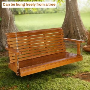 SULIVES Outdoor Wooden Porch Swing, Porch Swings Outdoor with 23 inches Depth, Patio Porch Bench Swing with 51.2 inches Wide，Heavy Duty 1000 LBS, Outdoor Swings for Backyard & Garden.