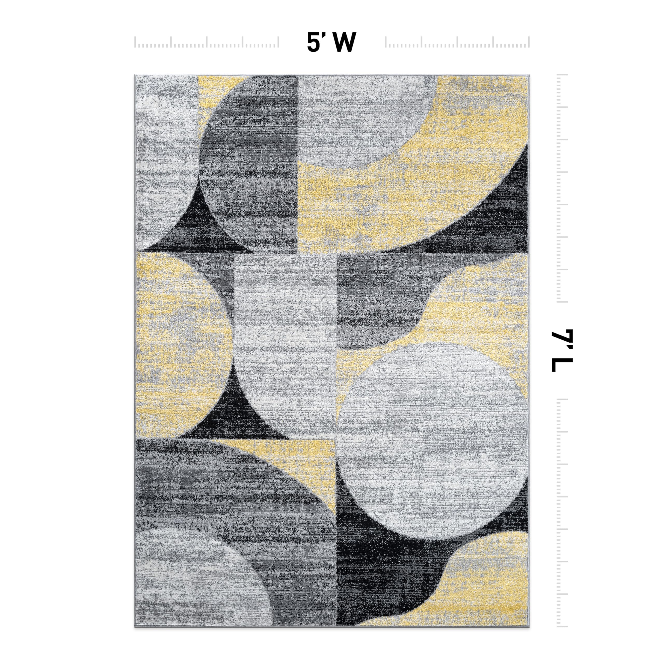 Rugshop Modern Geometric Design High Traffic Living Room,Bedroom,Kitchen, Home Office Area Rug 5' x 7' Yellow