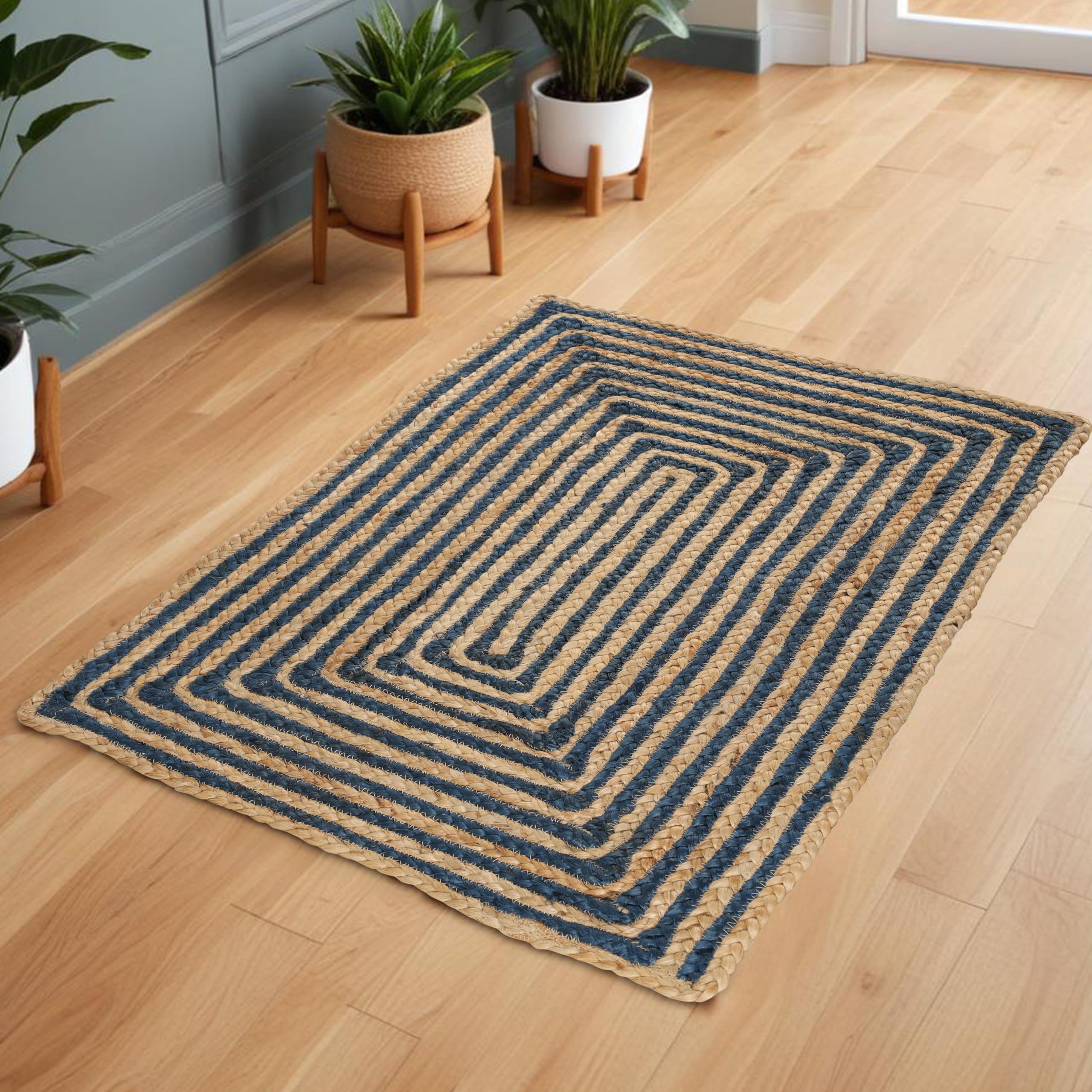 Superior Braided Dyed Jute Handwoven Indoor Area Rug, Jute Floor Decor for Entry, Kitchen, Living Room, Dining Room, Bedroom, Office, Apartment, Hand-Woven Modern Farmhouse Rugs, 2' x 3', Navy Blue