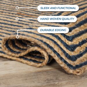 Superior Braided Dyed Jute Handwoven Indoor Area Rug, Jute Floor Decor for Entry, Kitchen, Living Room, Dining Room, Bedroom, Office, Apartment, Hand-Woven Modern Farmhouse Rugs, 2' x 3', Navy Blue