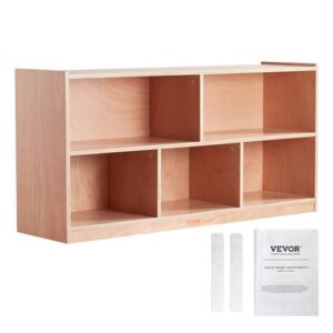 vevor 5-compartment montessori bookshelf, kids toy shelf cubby storage shelf 2-shelf, classroom cubbies, classroom furniture for home, daycare and preschool, natural