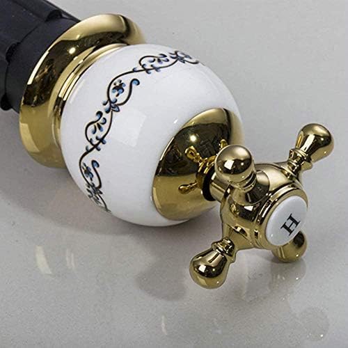 Kitchen Taps Faucet Luxury Gold Plated Bathroom Faucet 3 Pieces Set Bathtub EuropUPC Split Basin Mixer Tap Ceramic Faucet Body Cross Handles