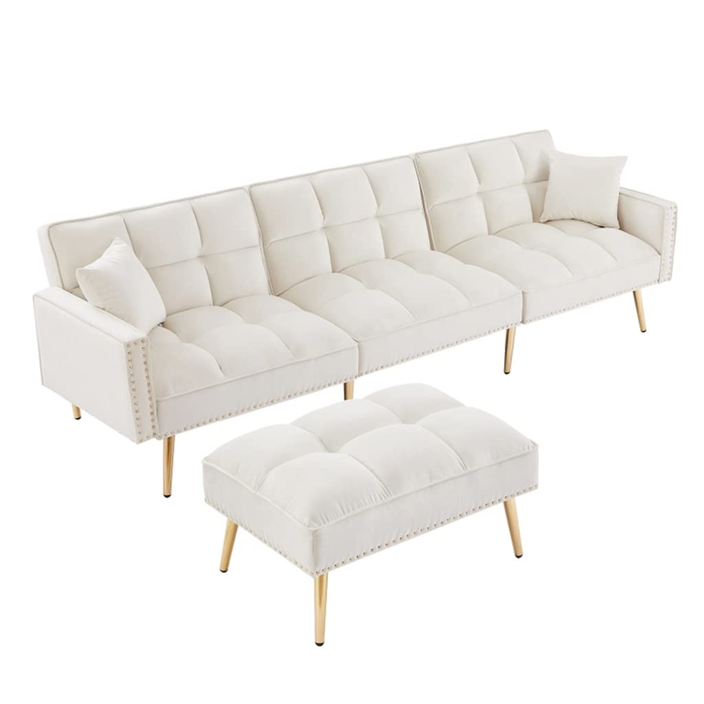 FANCUF Velvet Upholstered Reversible Sectional Sofa Bed, L-Shaped Couch with Movable Ottoman for Living Room.