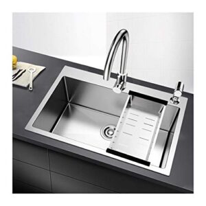 yniyujk kitchen sink stainless steel sink large single-bath kitchen sink under counter basin sink large-capacity vegetable sink brushed single-bath sink bar sink