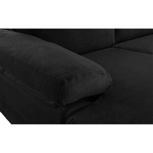 FANCUF Large Velvet Fabric Sectional Sofa L Shape Couch with Extra Wide Chaise Lounge, Black