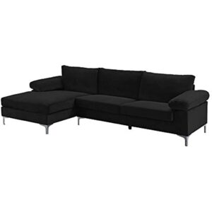 fancuf large velvet fabric sectional sofa l shape couch with extra wide chaise lounge, black