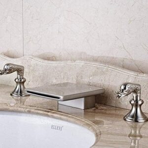 Kitchen Taps Faucet Deck Mounted Waterfall Bathroom Faucet Double Handles Brushed Nickel Bath Spout Mixer Tap