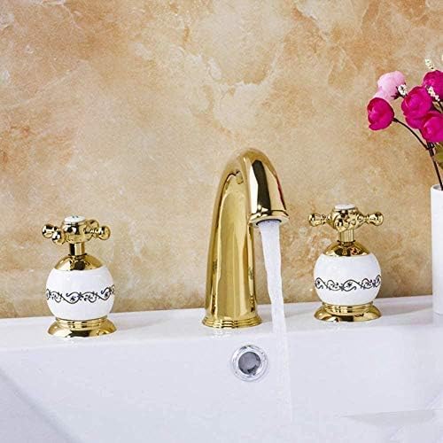 Kitchen Taps Faucet Luxury Gold Plated Bathroom Faucet 3 Pieces Set Bathtub EuropUPC Split Basin Mixer Tap Ceramic Faucet Body Cross Handles